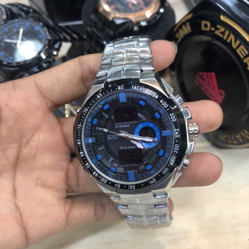 D-ZINER นาฬิกาข้อมือชาย เครื่องผลิตจากญี่ปุ่น ระบบQuartz Hybrid DigitalAnalogวันที่จับเวลา เรือน ...