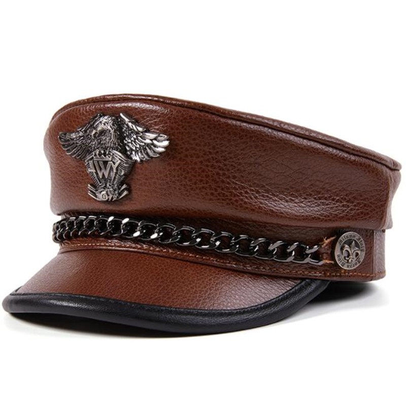 2022 Autumn New Locomotive Navy Caps For Men Cowhide Military Hat Flat ...