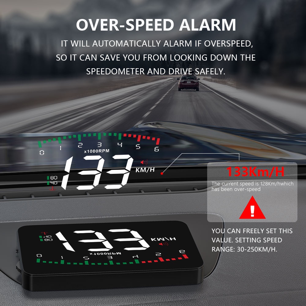 ﺴWYING A900 Car HUD OBD2 Head Up Display Car Digital Alarm Speedometer ...