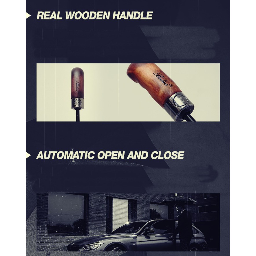 hotUK Balios Prestige Travel Folding Umbrella Handmade Wood Handle auto ...