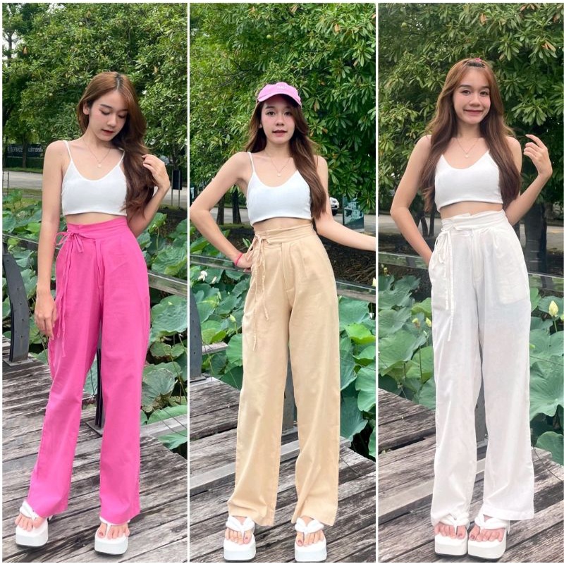 กางเกงผูกเอว ขายาว ผ้าฝ้ายใส่ไปทะเล sea pants ใส่สบาย ไม่คัน ทรงสวย ...