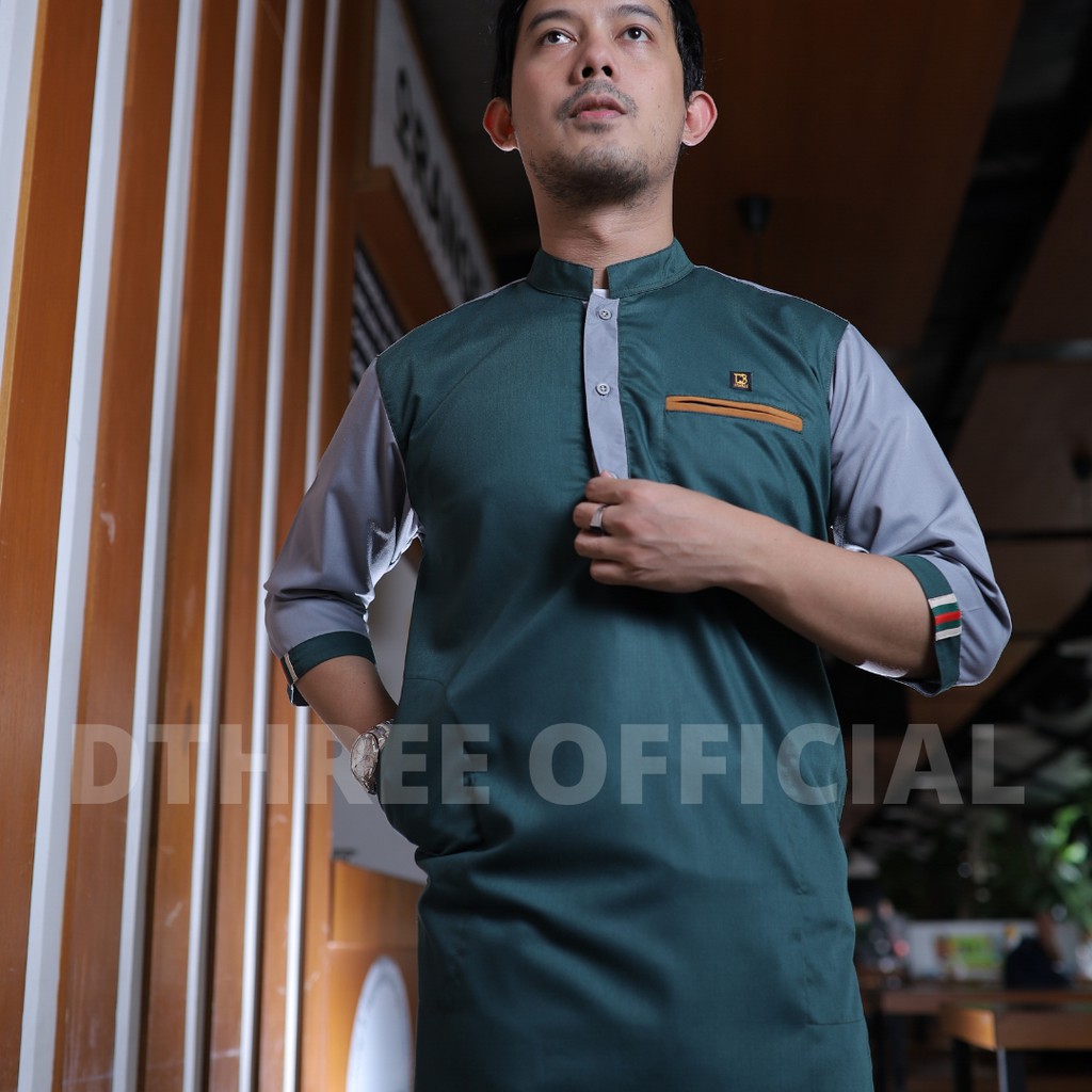 Wafa Emerald Kurta Koko เสื้อเชิ้ตสําหรับผู้ชายผ้าฝ้ายแขนสามส่วน ...