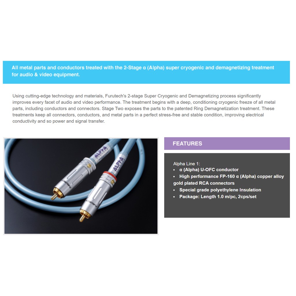 Furutech RCA Cable รุ่น Alpha Line 1 interconnect RCA α (Alpha) μ-OFC conductor ของแท้100 จาก ...