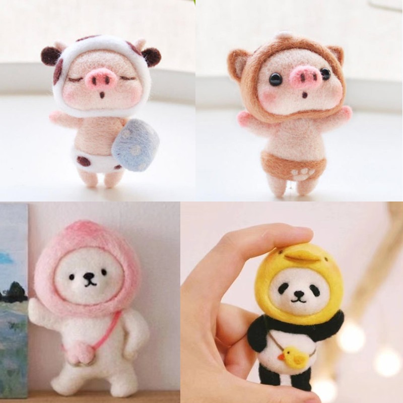 Wool Felt Poke Poke Panda Penguin Animal Doll Handmade DIY วัสดุ คู่ ...