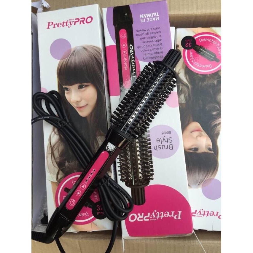 Pretty Pro Brush Style พริตตี้โปร บรัช สไตล์ แกนม้วน ไดร์ ลอน หนีบผม ...