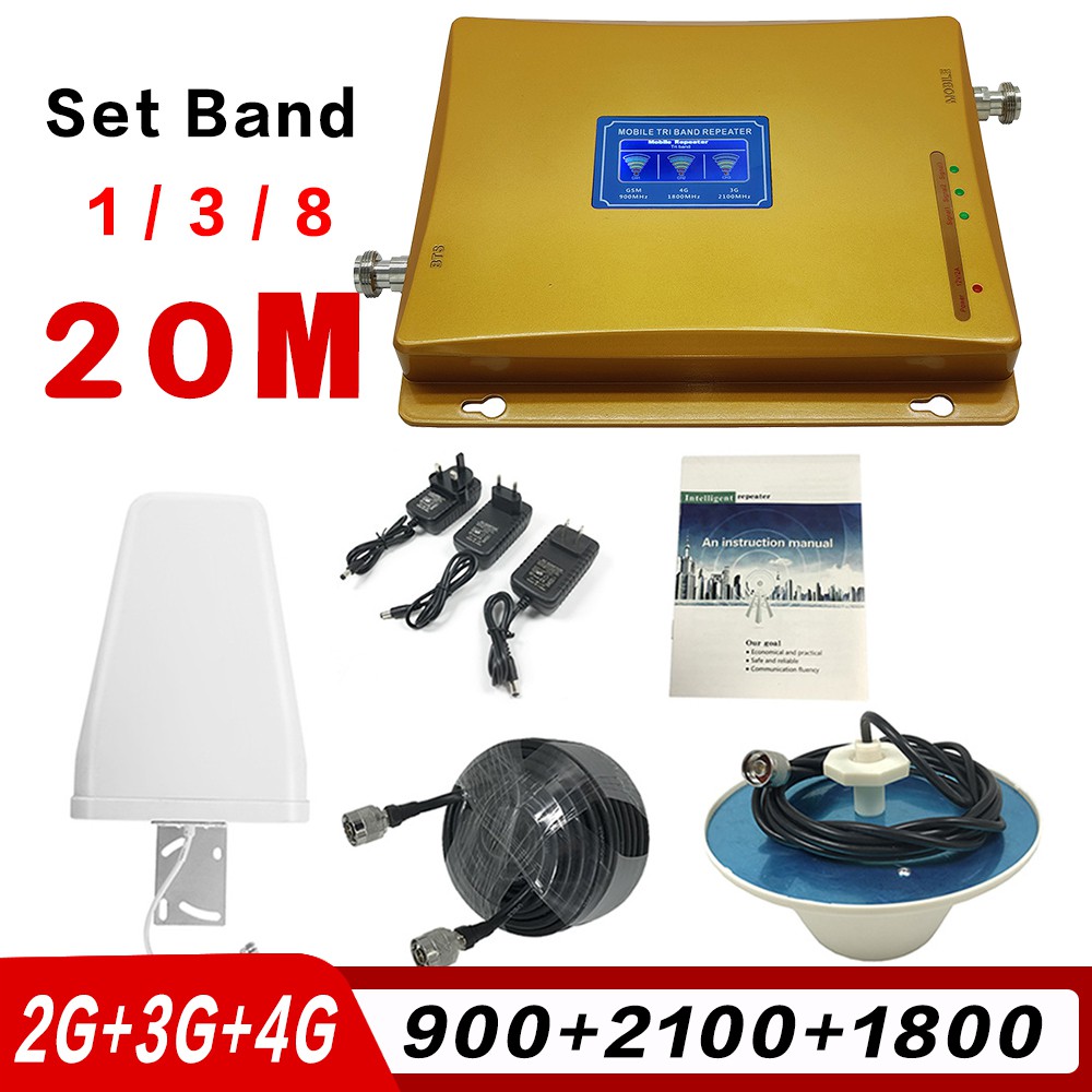 【now】Tri-band signal booster 1/3/8 mobile phone signal amplifier 2G 3G ...