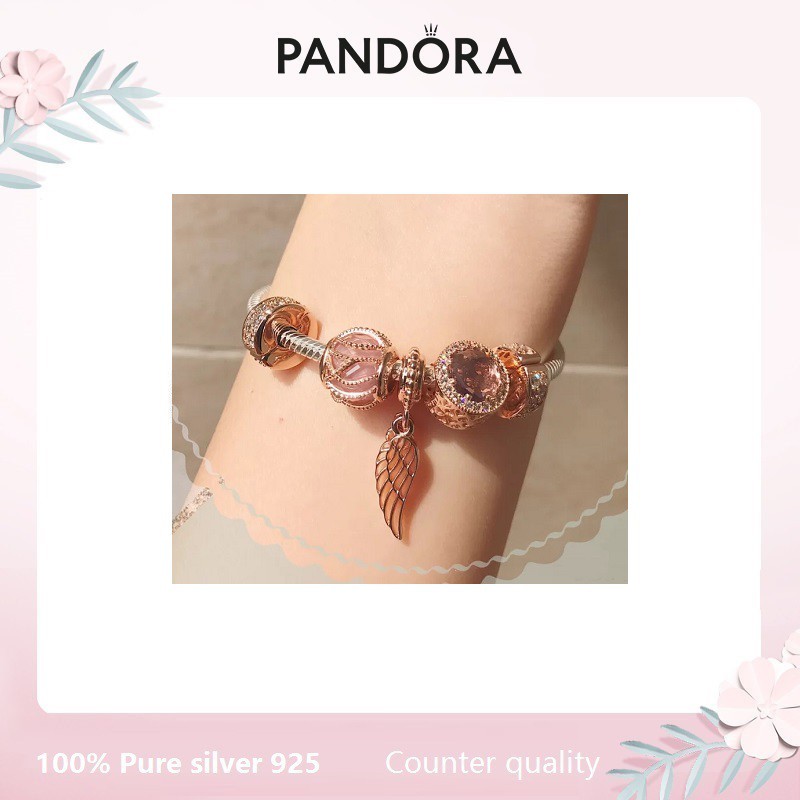 Pandora charms bracelet 925S Rose gold Moments Glazed Opal Angel Wing ...