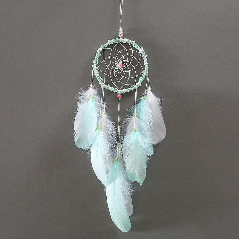 【NEW】 11cm Handmade Dream Catcher Net Green Feathers Wall Hanging ...