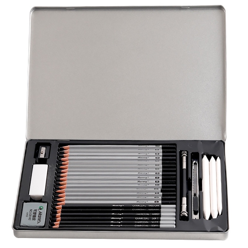 Sketch Pencil Iron Box Set Soft Medium Hard Sketch Charcoal Plastic ...