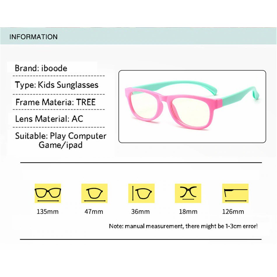 แว่นตากรองแสงสีฟ้าเด็ก WA48 ทรงเหลี่ยมมน น่ารัก ลูกใส่สวย น่ารัก แว่นตา ...