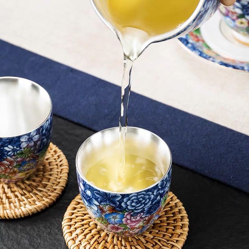 master cup single 999 sterling silver teacup ceramic tea inlay enamel ...