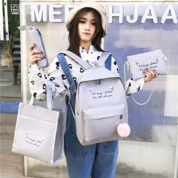 READY STOCK☃4-in-1 backpack set canvas school student bag women's ...