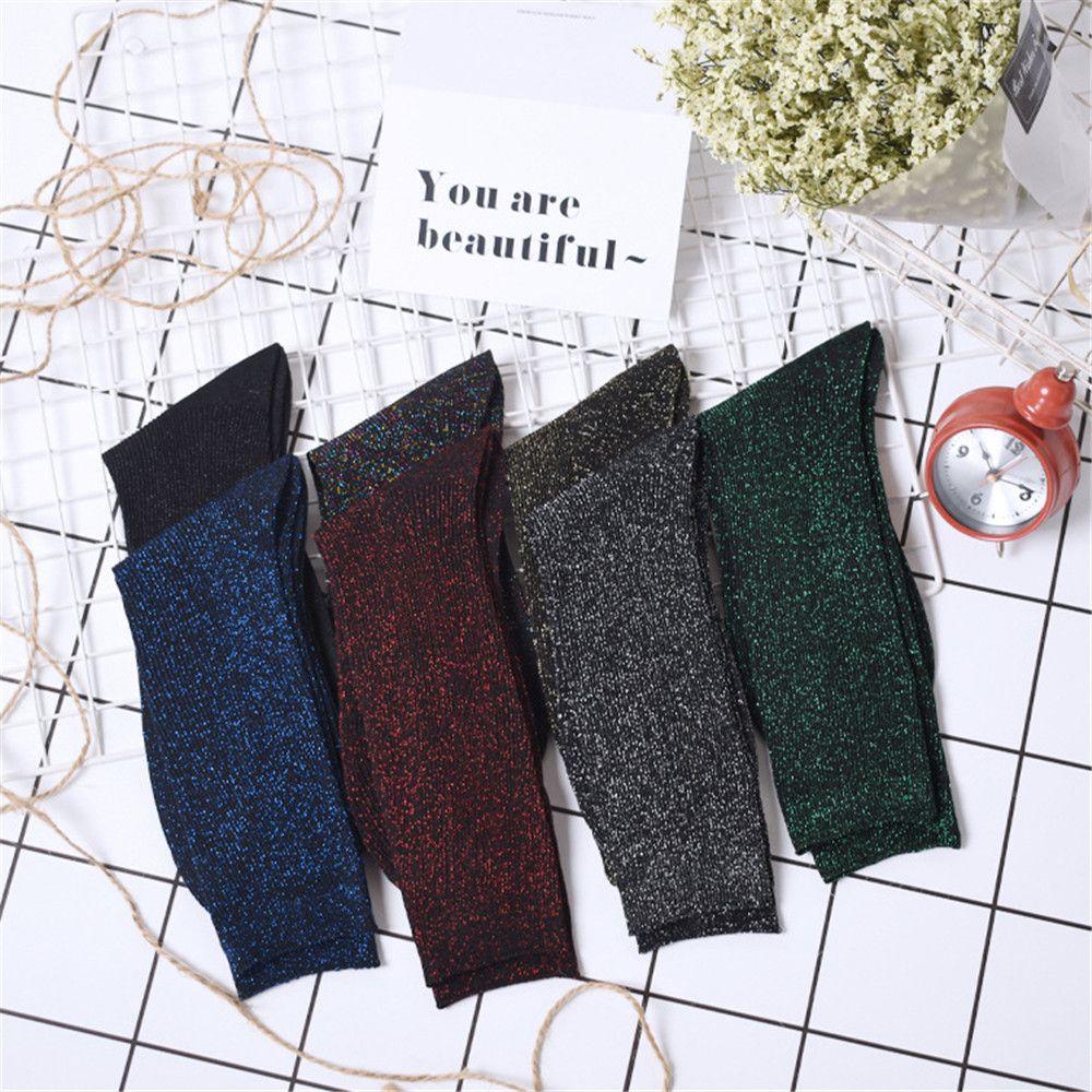 JUNE Women Women's Socks Long Knitted Socks Golden Silver Silk Fashion ...