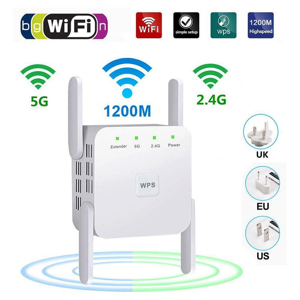 อุปกรณ์เสริมโทรศัพท์มือถือ5Ghz Wireless WiFi Repeater 1200Mbps Router Wifi Booster 2.4G Wifi ...