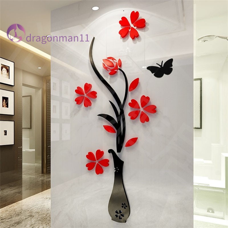 32*80cm Wall Sticker Removable 3D Mirror Romantic Flower Stickers DIY ...