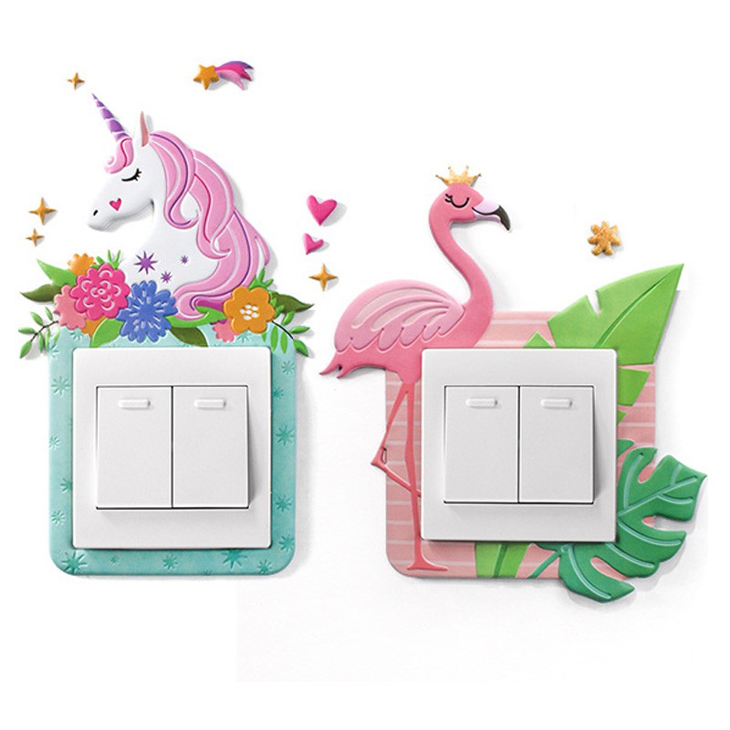 Cartoon Animal Unicorn Flamingo Switch cover Room Decor 3D Silicone On ...