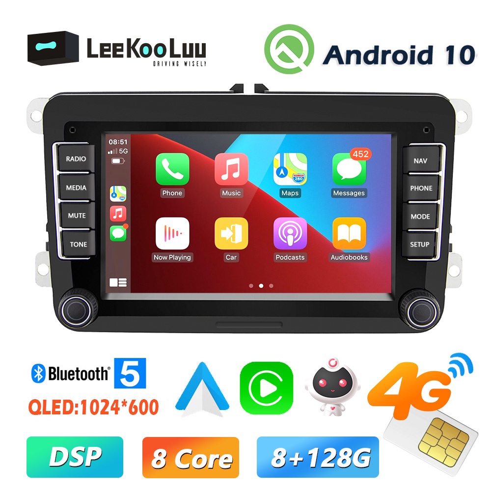 LeeKooLuu 2 Din Android Car Radio GPS 4G WiFi DSP Carplay For VW Volkswagen Skoda Octavia golf 5 ...