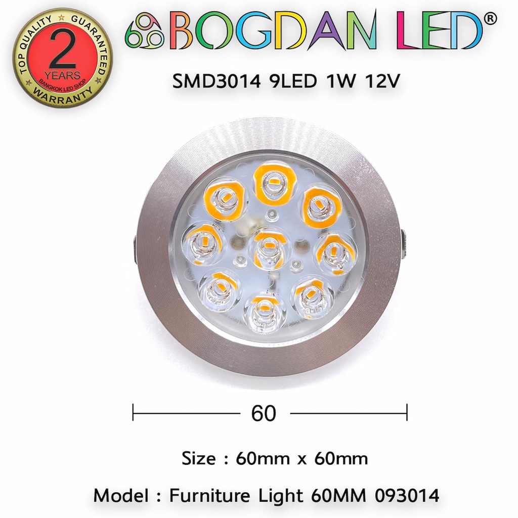ไฟเฟอร์นิเจอร์ 60mm 1W 12Vdc LED Furniture Light 9-60-12V ไฟตกแต่งเกรด ...