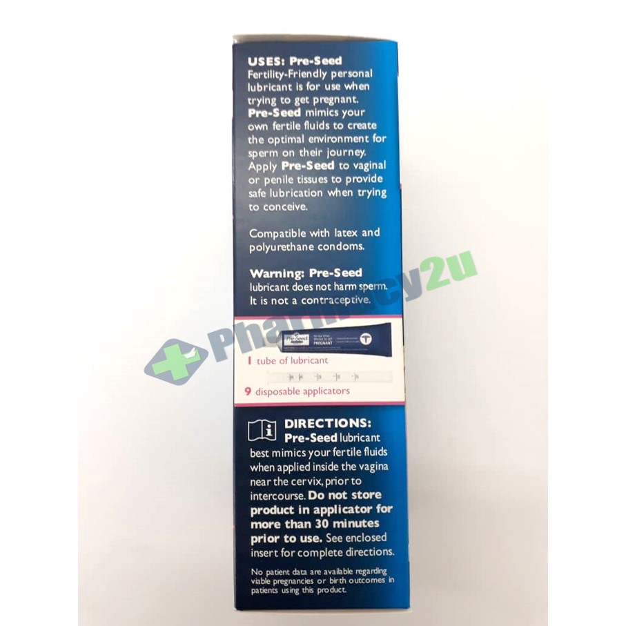 PRE-SEED PRESEED FERTILITY FRIENDLY PERSONAL LUBRICANT 40G TUBE+9 ...