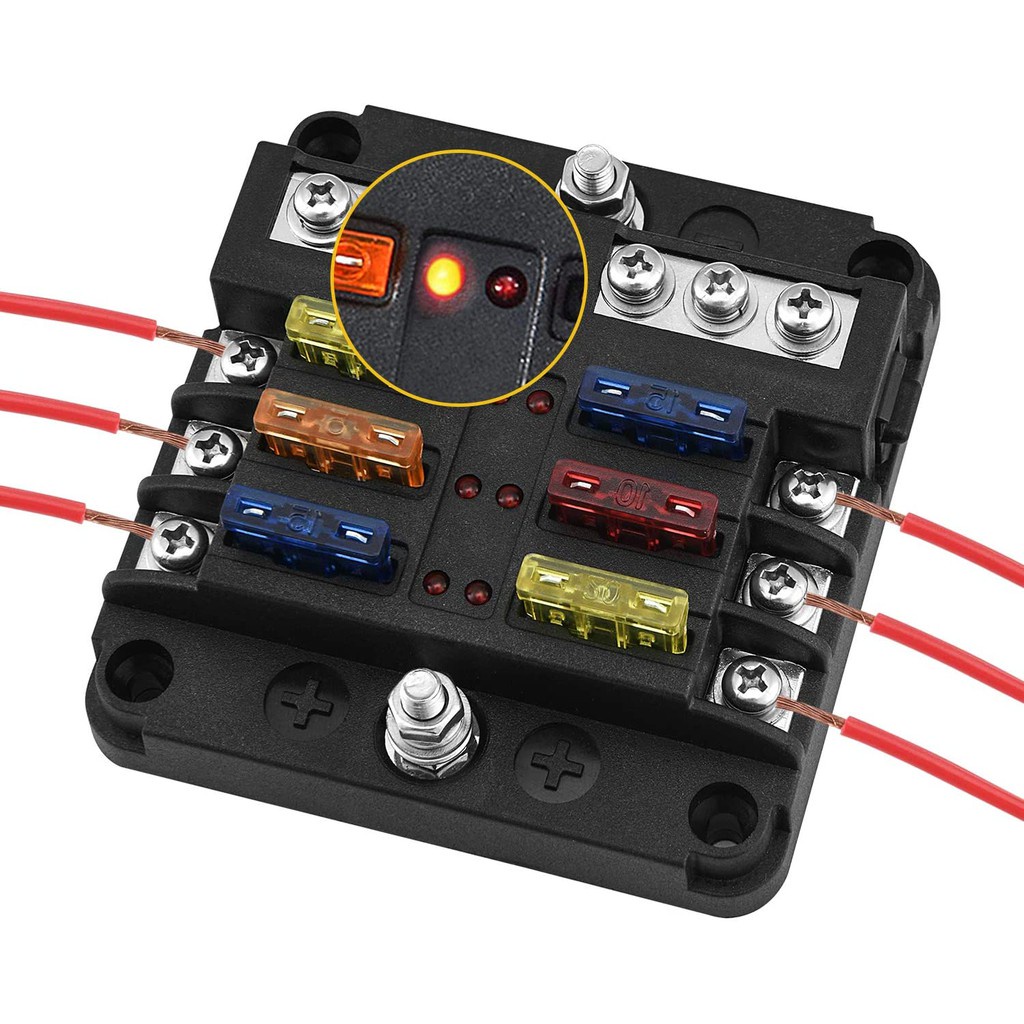 6 Way 12V Blade Fuse Block 12 Volt Waterproof Fuse Box Holder, 6 Circuit W/Negative Bus Fuse Box ...