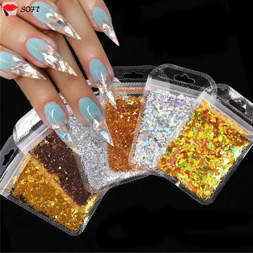 SOFTNESS Nail Decoration Gold Silver Flakes DIY Art Nail Art Glitter Irregluar Nail Sequins New ...