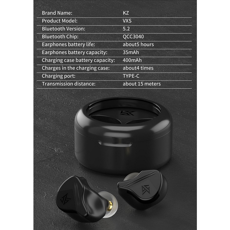 KZ VXS หูฟัง TWS หูฟังไร้สายรองรับ Bluetooth5.2 ประกันศูนย์ไทย - mx31rs4qen - ThaiPick