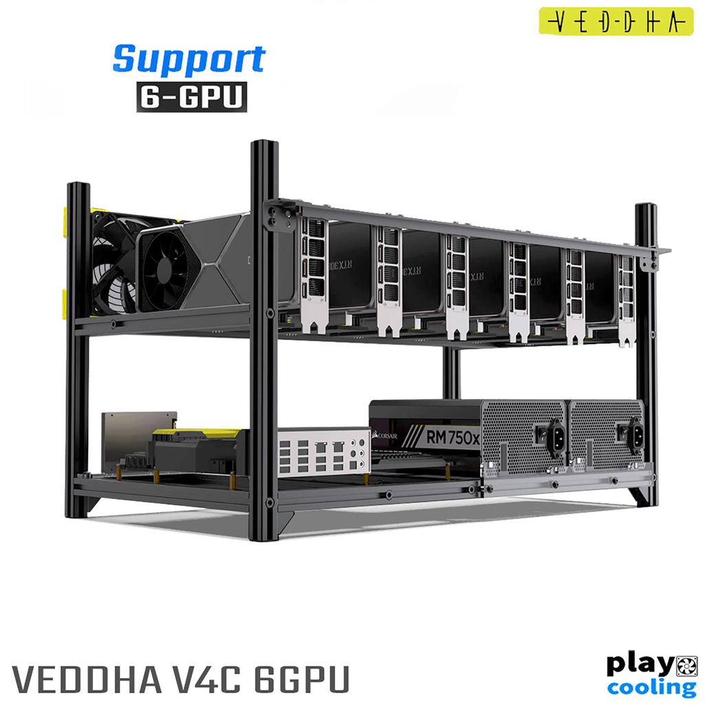 VEDDHA V4C 6GPU Premium Mining Aluminum Case Stackable (พรีเมี่ยมเคสริก ...