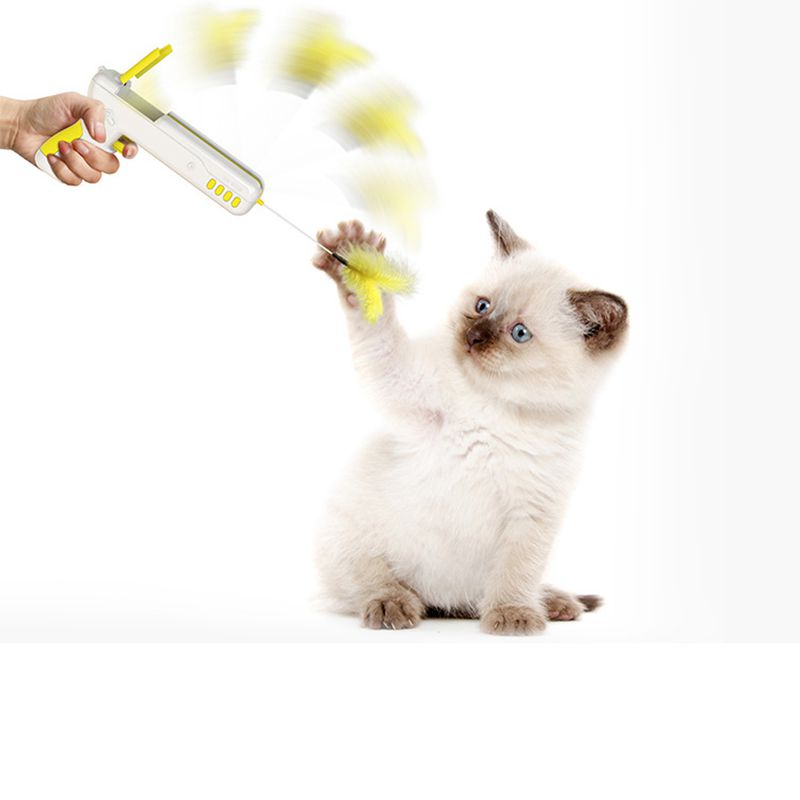 Funny Interactive Cat Toy With Feather Ball Cat Stick Gun for Kittens ...