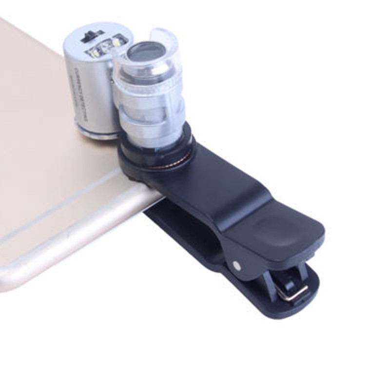 60X Univesal Zoom Smart phone Loupe Microscope Lens LED Magnifier Micro ...