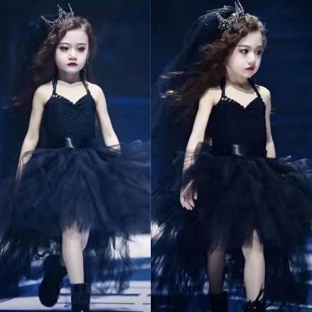สาวชุดราตรีสีดำต่อท้ายเด็กวันเกิดชุดเจ้าหญิงแคทวอล์รุ่นโฮสต์แคทวอล์เปียโนเครื่องแต่งกายdress