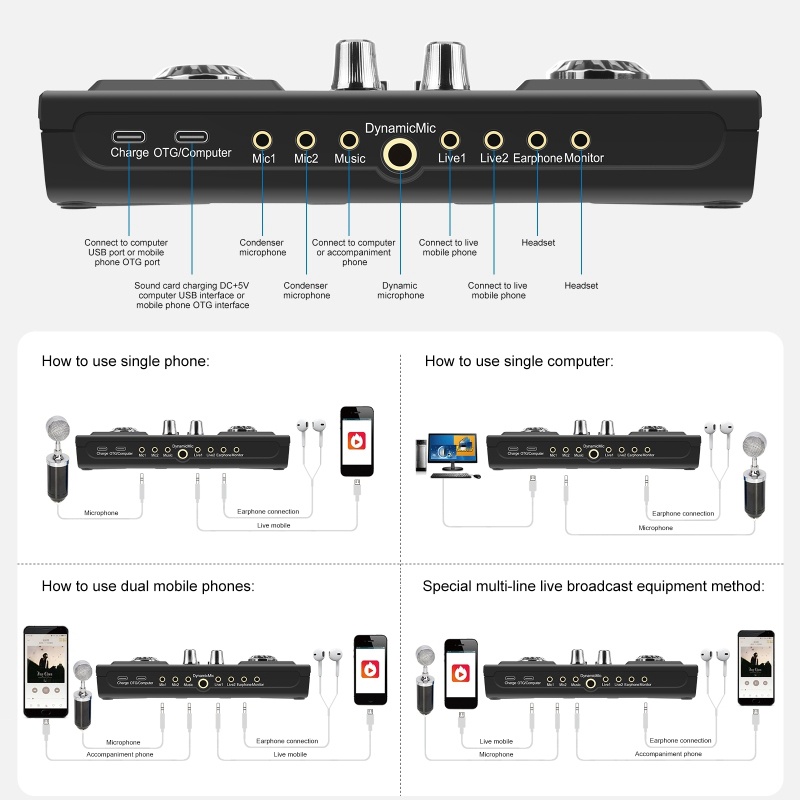 การ์ดเสียงSound Mixer Board OTG Lossless Live Broadcast Bluetooth ...
