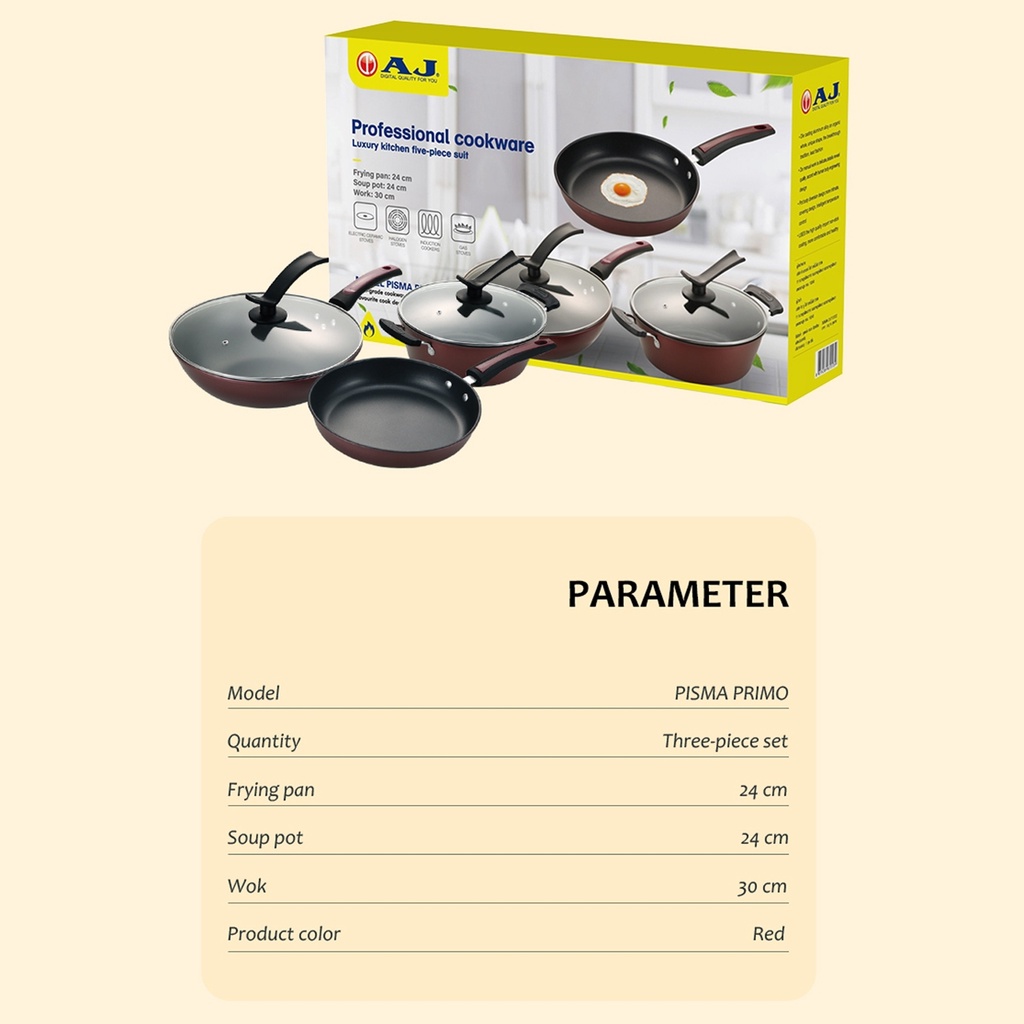 AJ ชุดหม้อกระทะ รุ่น PISMA (1 กล่อง 3 ชิ้น) สำหรับต้ม ผัด ทอด ใช้ได้กับ ...