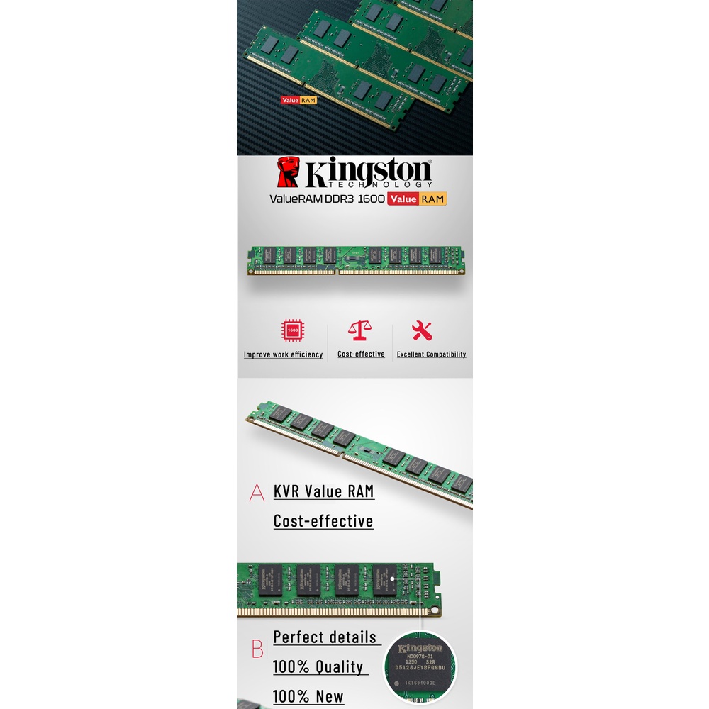 【Local Stock】Kingston Desktop memory KVR DDR3 1600MHz 4GB 8GB RAM 100% ...