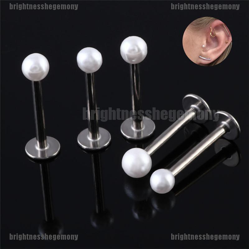 brightnesshegemonyStainless Steel Pearl Barbell Cartilage Tragus Helix ...