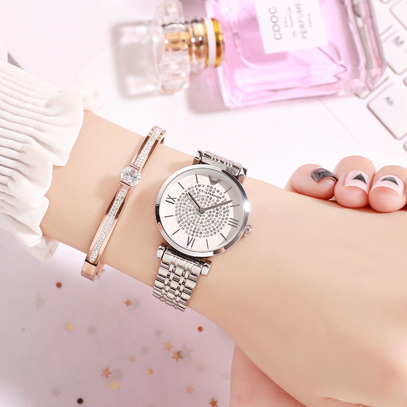 Louwill Gedi Starry Sky นาฬิกาข้อมือสายเหล็กประดับเพชรสําหรับผู้หญิง ...