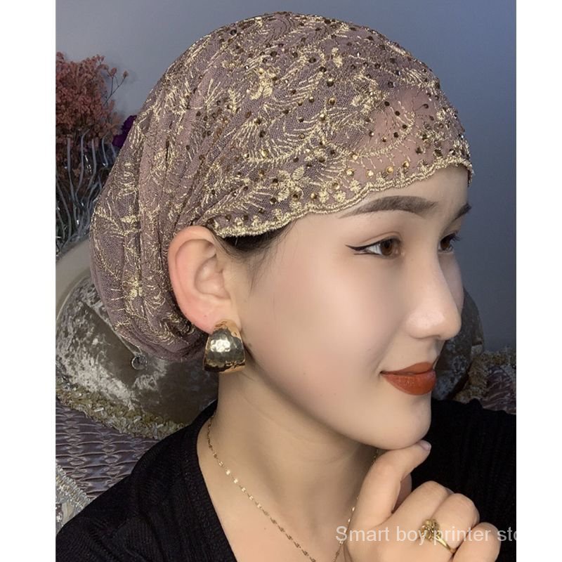 Muslin Scarf New Hui Hat Feather Embroidered Rhinestone Hat Tam-O ...