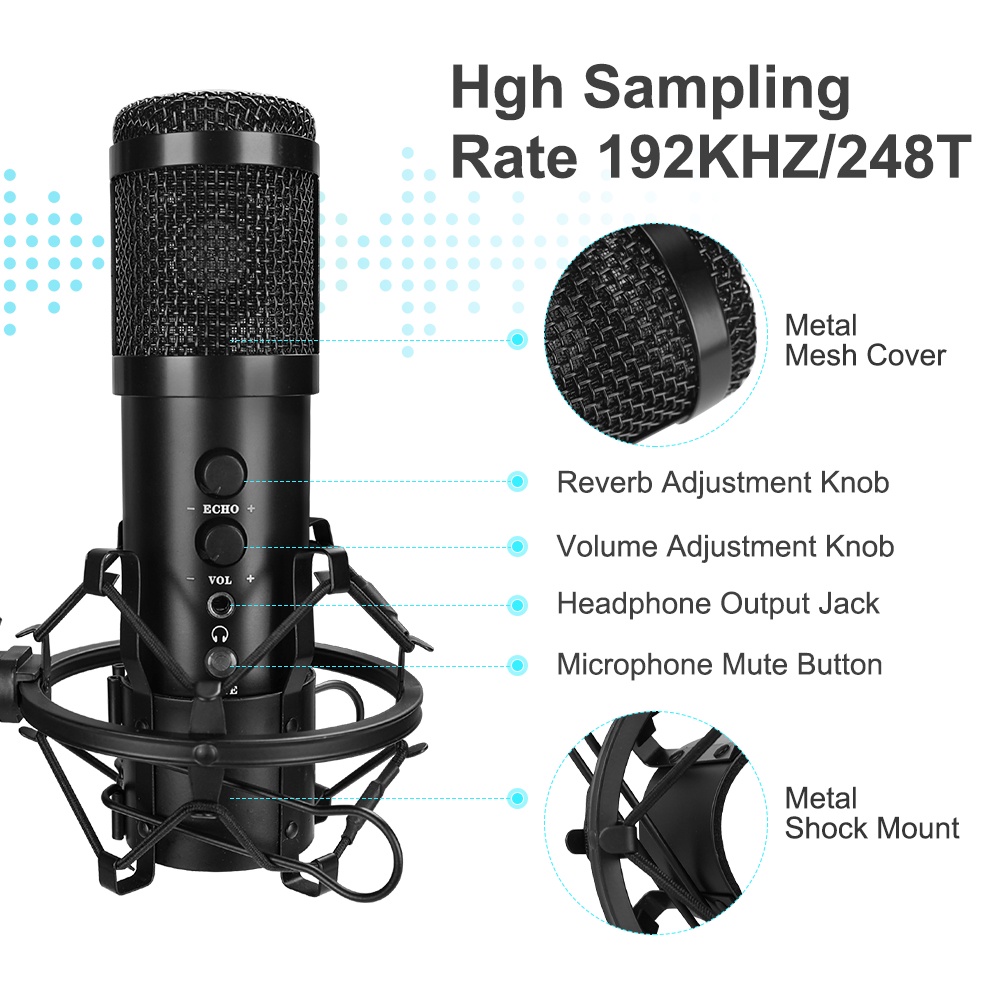 BUSB Mute Key MIC USB Gaming Podcast Microphone with Noise Reduction ...