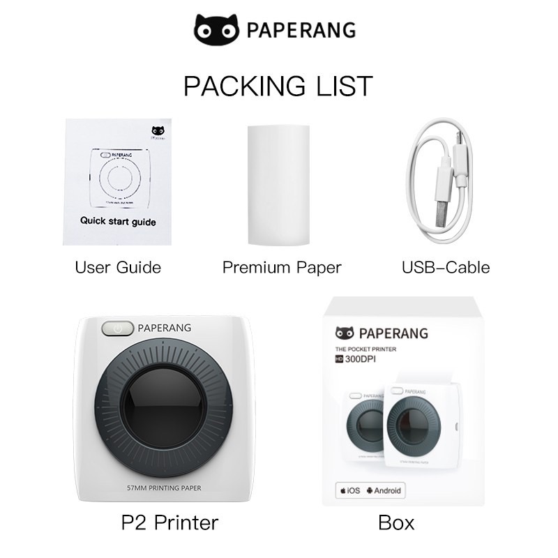 Paperang P2 รุ่นใหม่ ความละเอียด 300dpi HD เครื่องปริ้นฉลากไร้หมึก แบบพกพา สามารถปริ้นใบปะ พิมพ์ ...