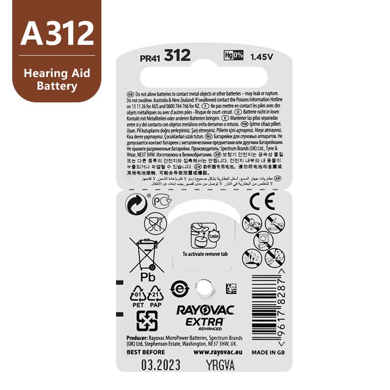 5 Cards 30PCS Rayovac Extra Advanced Hearing Aid Batteries (Size A312 ...