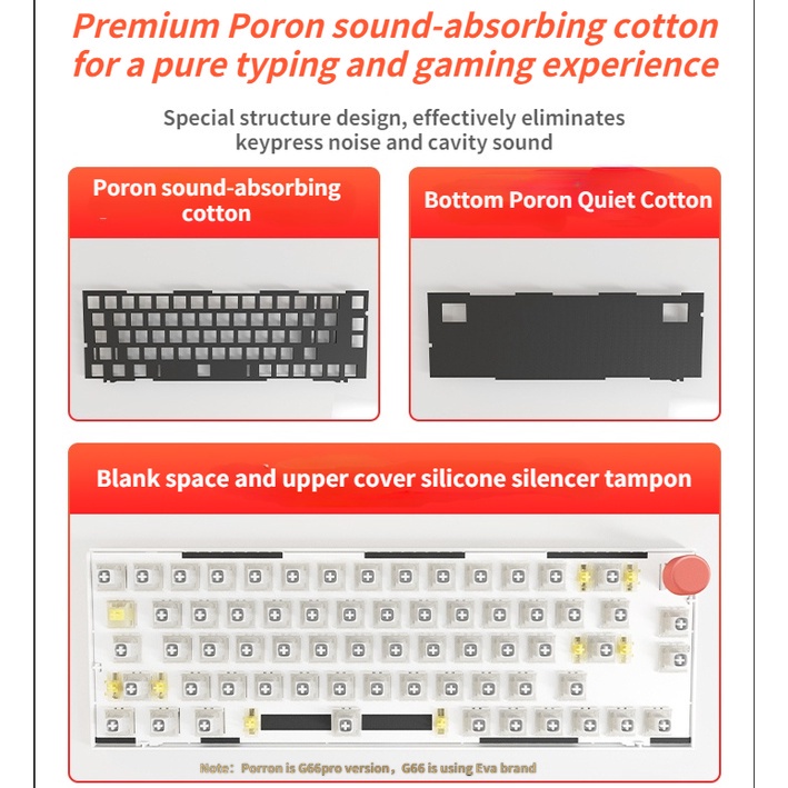 Lychee G66/G66 Pro G66pro RGB แป้นพิมพ์แบบกลไก สามโหมด ไร้สายบลูทูธ 2 ...