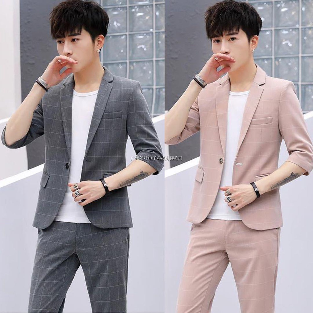 Seven Male Suit Sleeve Grid Han Edition Cultivate One S Morality Nine ...