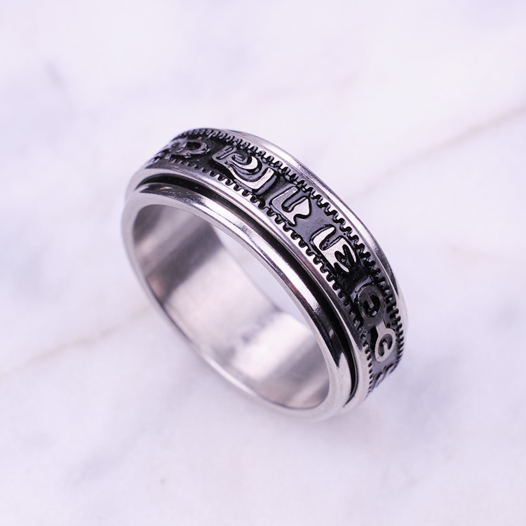 Personalized fashion black ring male ins tide rotatable single ring ...