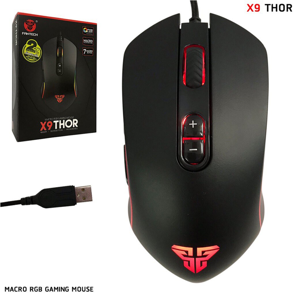 เมาส์เล่นเกม FANTECH รุ่น X9 THOR Optical Macro Key RGB Gaming Mouse ...