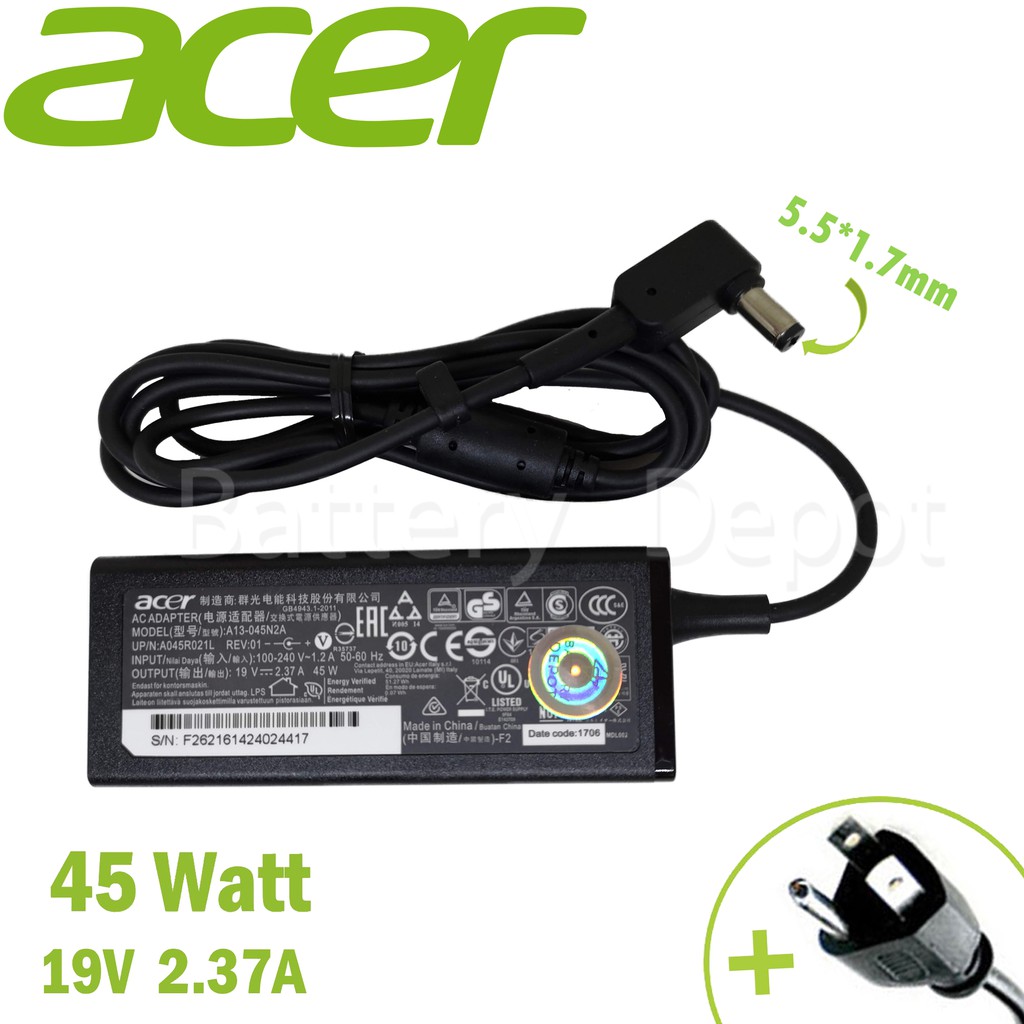 Acer Adapter ของแท้ 19V/2.37A 45W หัวขนาด 5.5*1.7mm สายชาร์จ เอเซอร์ อะแดปเตอร์, สายชาร์จ Acer ...
