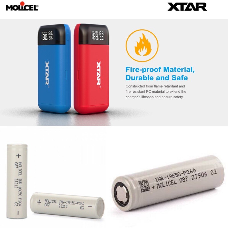 Promotion Set XTAR PB2S Molicel P26A INR18650 2600mAh 3.6V 35A x 2 ก้อน ...
