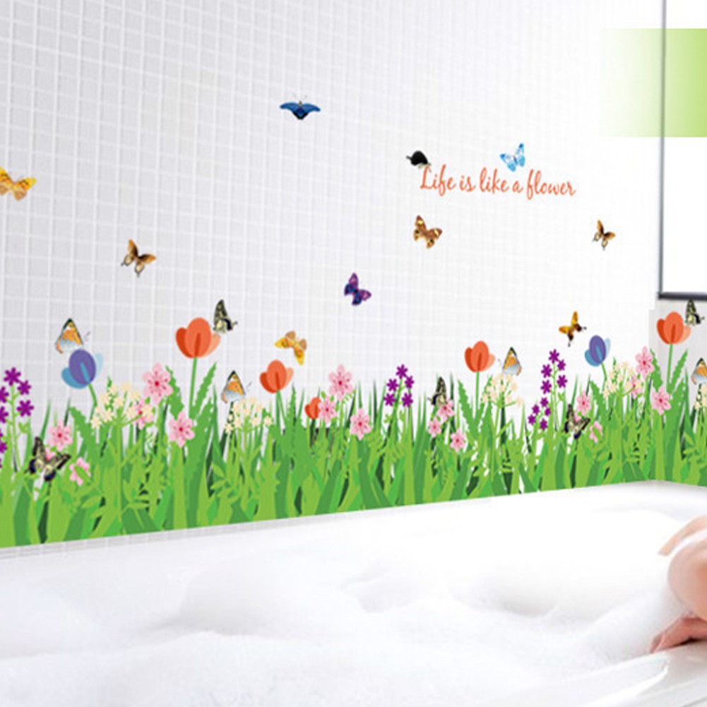 Blu2_Grass Butterfly Flower Baseboard สติ๊กเกอร์ Pvc สําหรับติดตกแต่ง ...