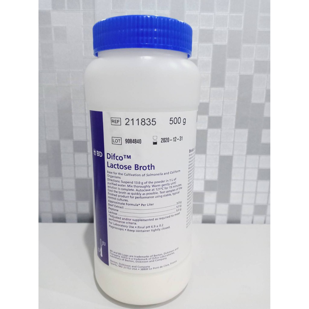 อาหารเลี้ยงเชื้อจุลินทรีย์ Lactose Broth 500 g. Difco BBl USA - ppp.38 ...