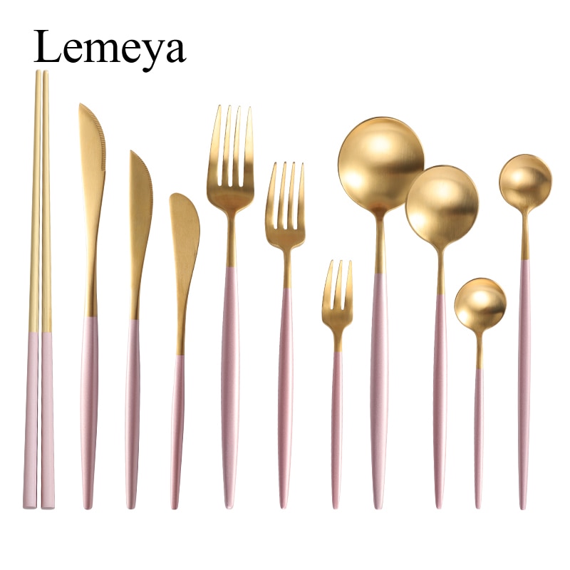 304 Stainless Steel Pink Gold Cutlery Set Dinnerware Dinner Knife Spoon ...