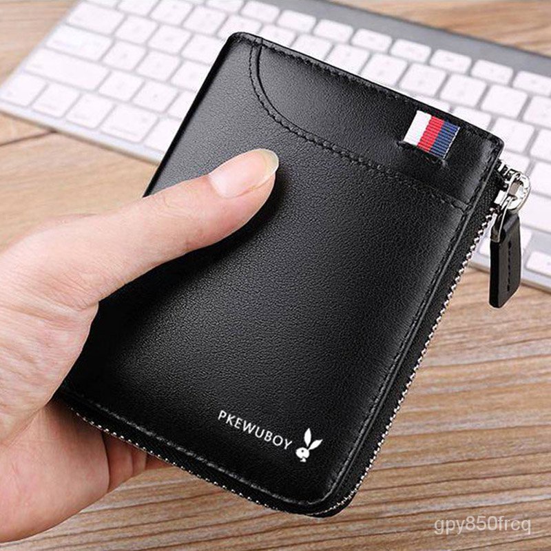 Mens Leather Wallet Bifold Zip Short Coin Purse Card Wallet for Men ...