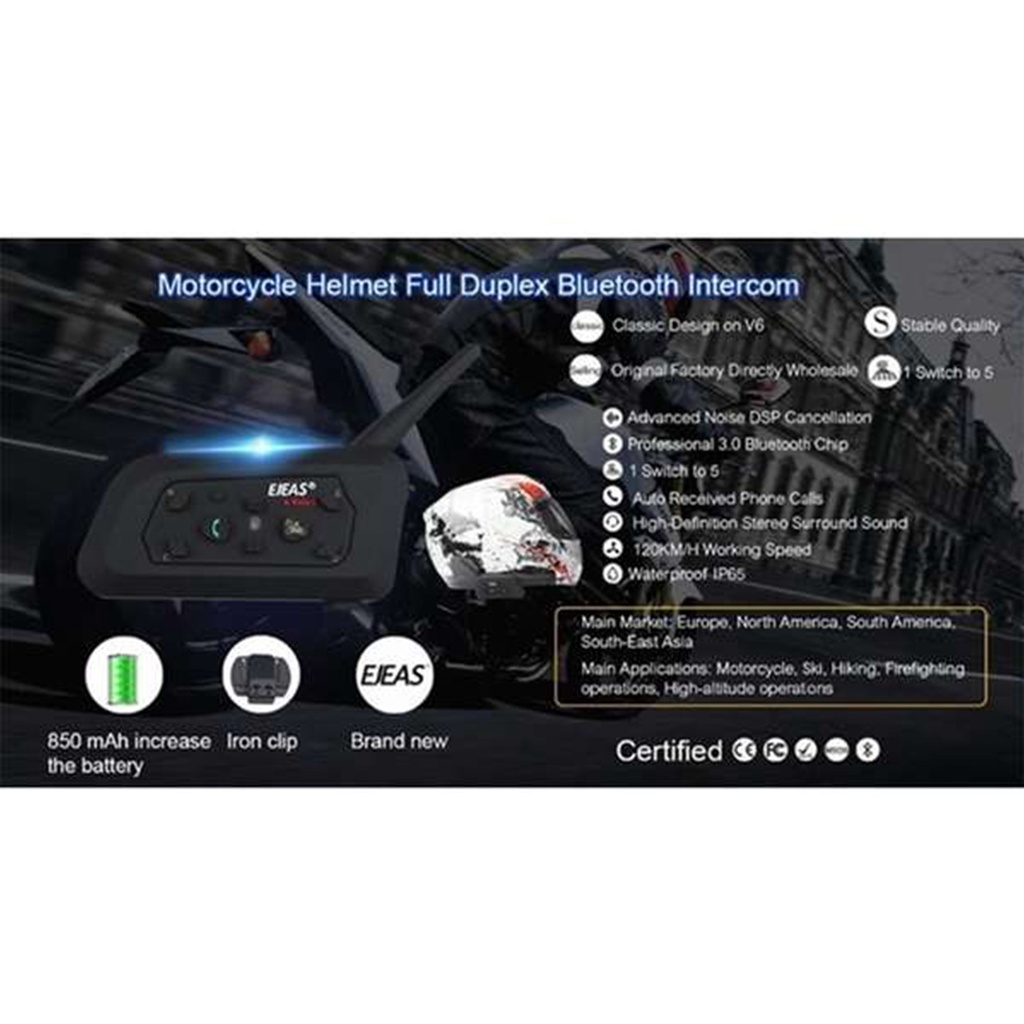 ﺴEJEAS V6 Pro Intercom 1200m Motorcycle Bluetooth Helmet Intercom CSR ...